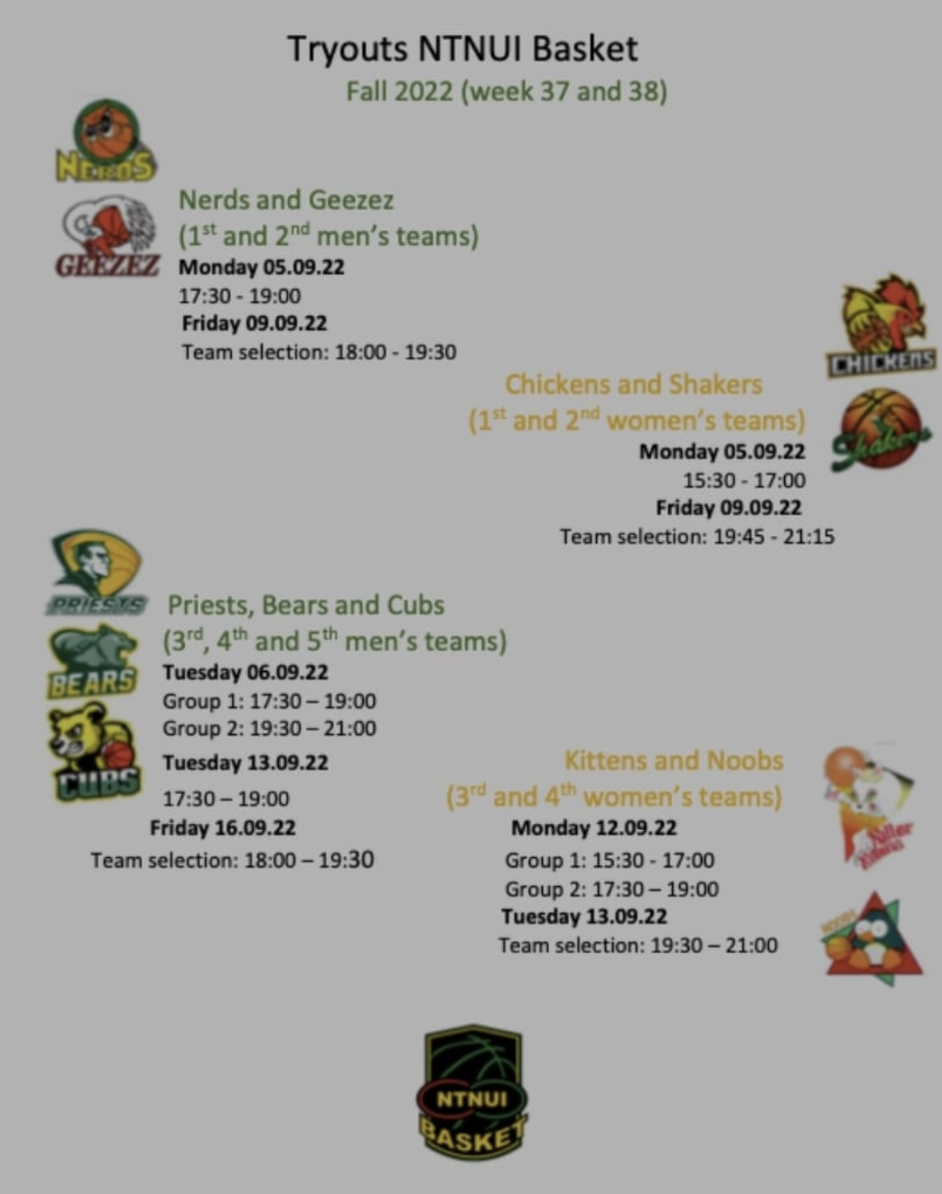 Tryouts – NTNUI Basket